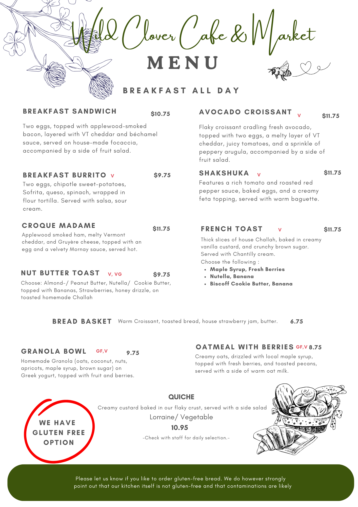 Menu | Wild Clover Cafe & Market